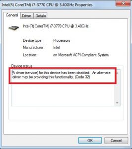 Fix Code 32 Error: A Driver For This Device Has Been Disabled